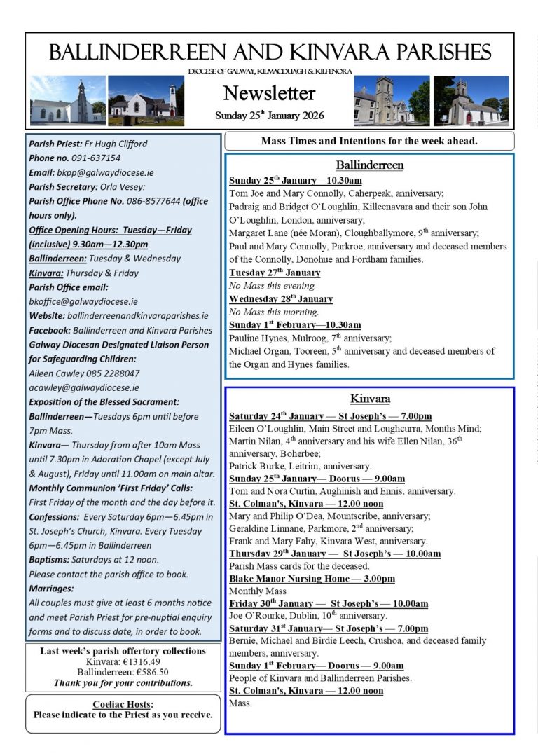 Parish Newsletter for Sunday 25th January 2026 | Ballinderreen ...